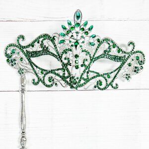 Handmade | Accessories | Green Crystal Masquerade Mask With Stick ...